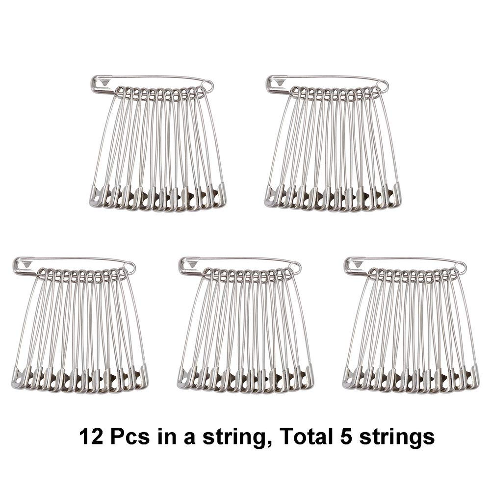 YiwerDer 60PCS Large Safety Pins, Durable, Rust-Resistant Nickel Plated Steel Pins Size 4, 2.2inch /55mm