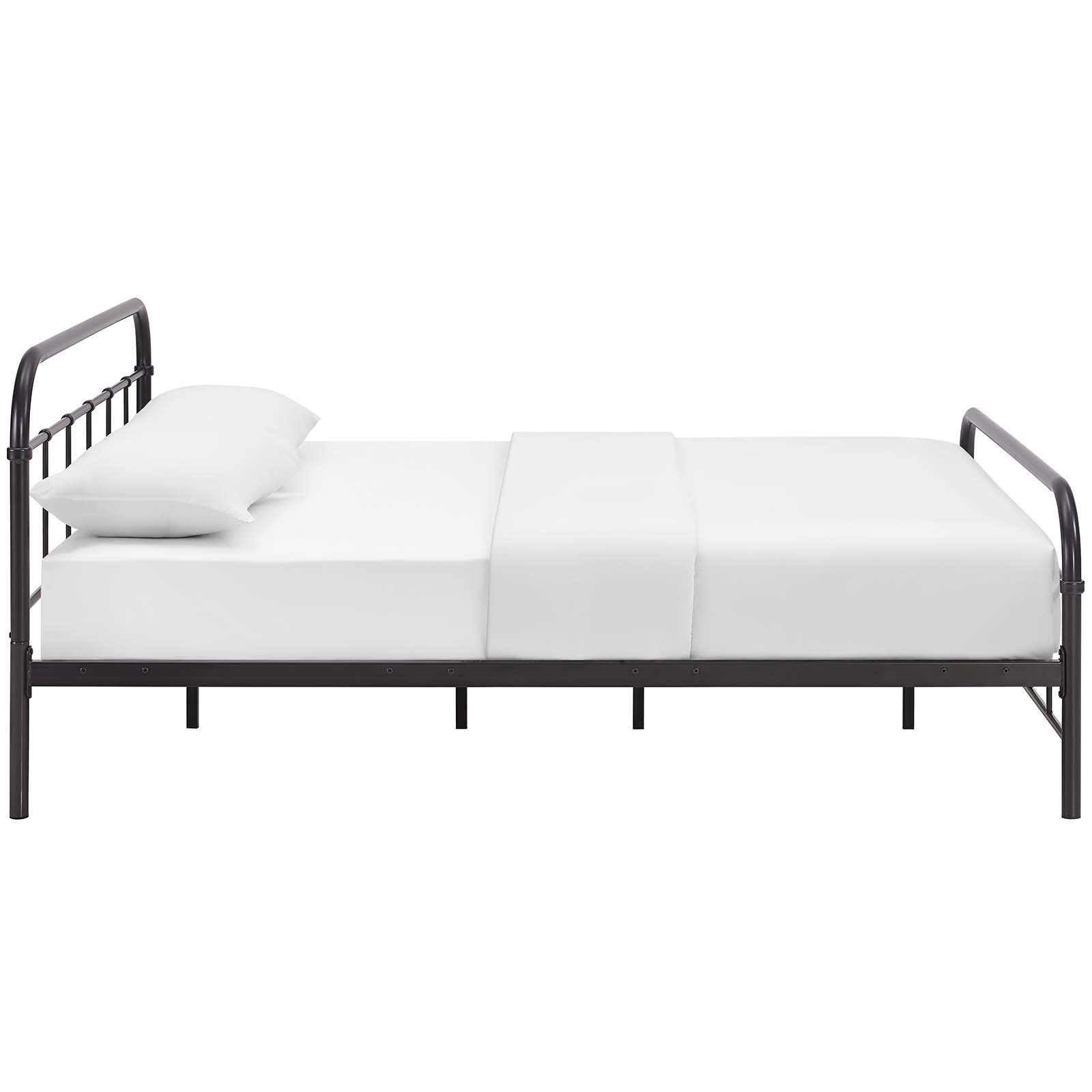 Modway Maisie Steel Metal Farmhouse Platform Queen Bed Frame With Headboard In Brown