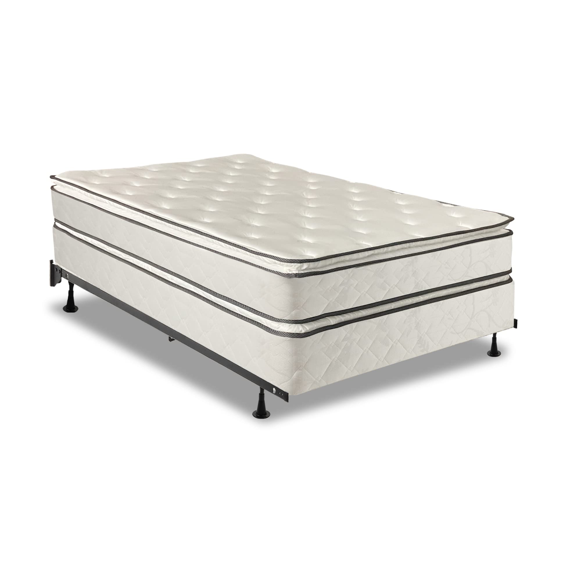 Mattress Solution 12-Inch Medium Plush Double sided Pillowtop Innerspring Mattress And 8" Wood Box Spring/Foundation Set With Frame, Full