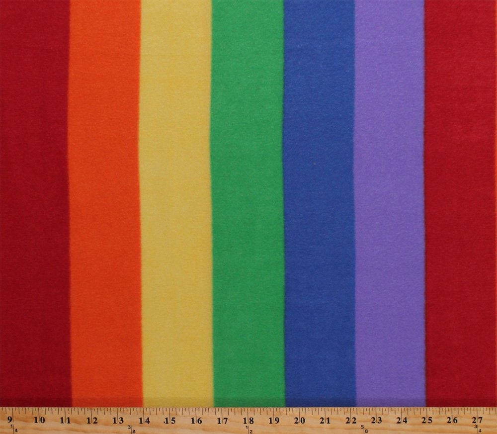 Fleece Rainbow Stripes Multi-Colored Striped Fleece Fabric Print by The Yard (4902M-12A-rainbow)