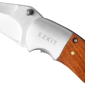 EZKIT Pocket Knife, Small Wood Handle 2in Blade Stainless Steel Everyday Carry Knife