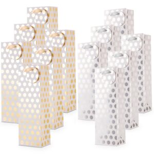 UNIQOOO 12Pcs Premium Quality Gold & Silver Metallic Foil Polka Dots Wine Gift Bag Bulk, w/Gift Massage Tag,100% Recyclable Paper,14"x4.75"x3.5" Wine Carrier Bags Tote Gift Bags, Party Gift Wrapping