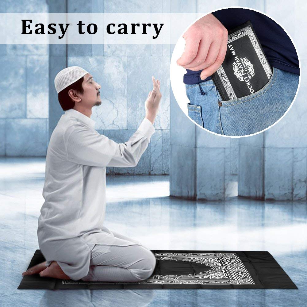 Anlising 2 Pieces Portable Travel Prayer Mat with Compass, Waterproof Polyester Prayer Rug, Muslim Travel Prayer Mat, for Ramadan Gifts (60cm×100cm)