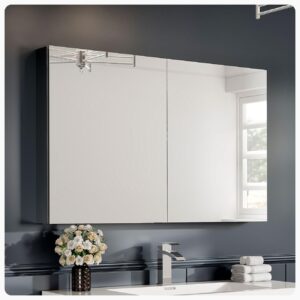 eviva elegant lazy 40-inch mirror medicine cabinet in classic white - illumination-free storage solution