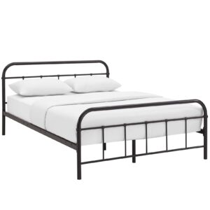 Modway Maisie Steel Metal Farmhouse Platform Queen Bed Frame With Headboard In Brown