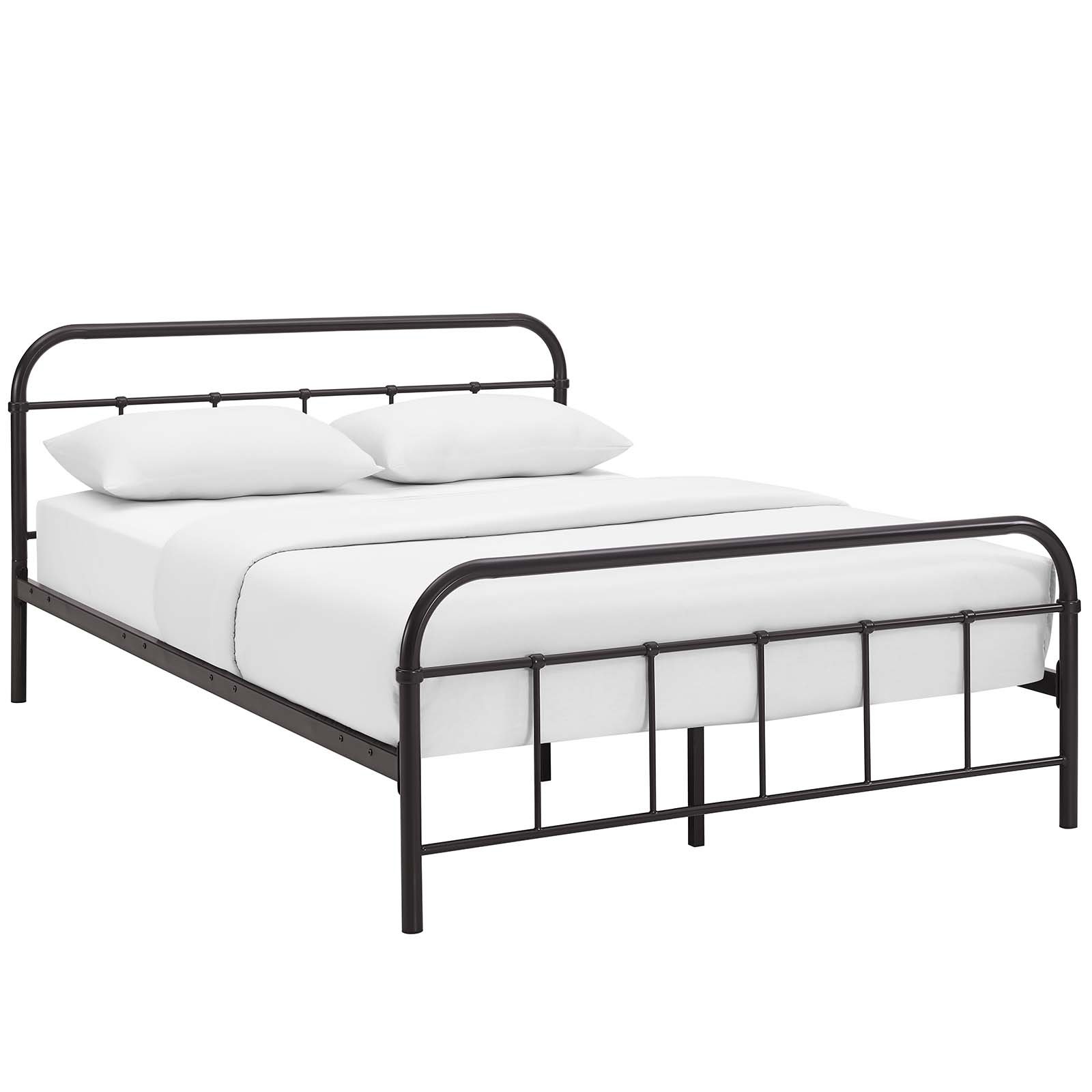 Modway Maisie Steel Metal Farmhouse Platform Queen Bed Frame With Headboard In Brown