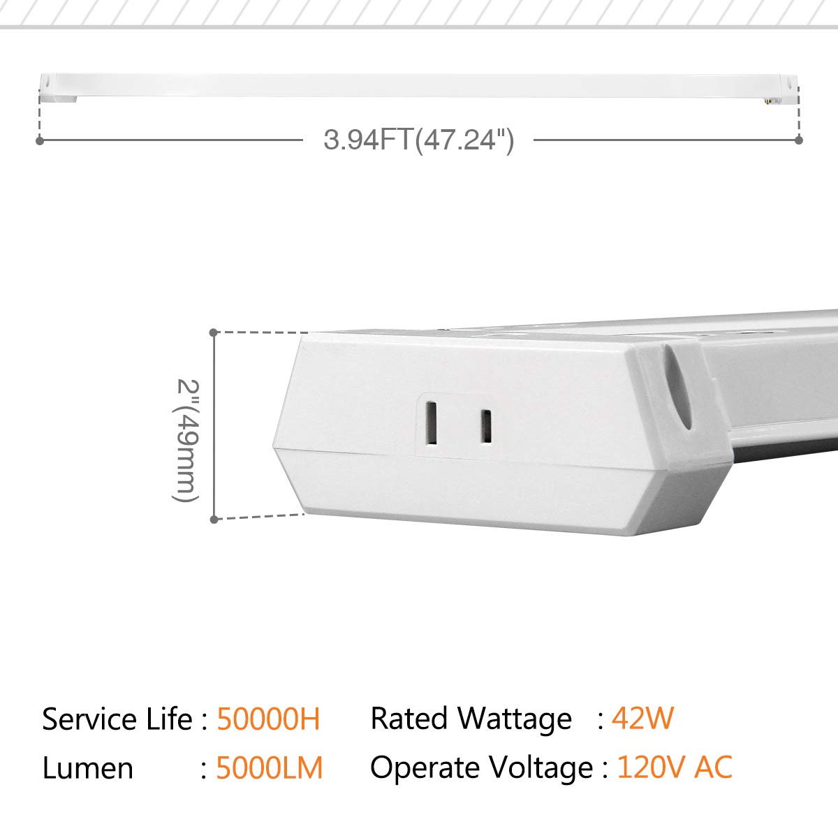 OOOLED 4FT Linkable LED Shop Light for garages,42W 4800LM 5000K Daylight White,LED Ceiling Light, with Pull Chain (ON/Off),Linear Worklight Fixture with Plug,5-Year-Warranty,5000k 4PK