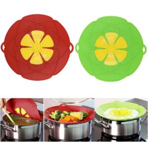 oysir 2pcs spill stopper lid cover, boil over safeguard, 10.2 inch silicone spill stopper pot pan lid, multi-function cooking tool, kitchen gadgets, for cooking cover, parents, friends, green& red