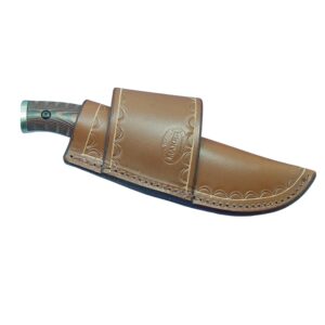 cross draw knife sheath for buck selkirk knife, leather fixed blade knife holder, dyed light brown