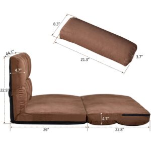 Harper & Bright Designs Double Chaise Lounge Sofa Chair Floor Couch with Two Pillows (Brown)