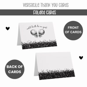 Glam Skull Thank You Cards with Envelopes Wedding, Gothic Bridal Shower, Engagement Party, Rehearsal Dinner, Black and White Everyday Essentials, Simple Halloween Note Set Folded, 20 Pack