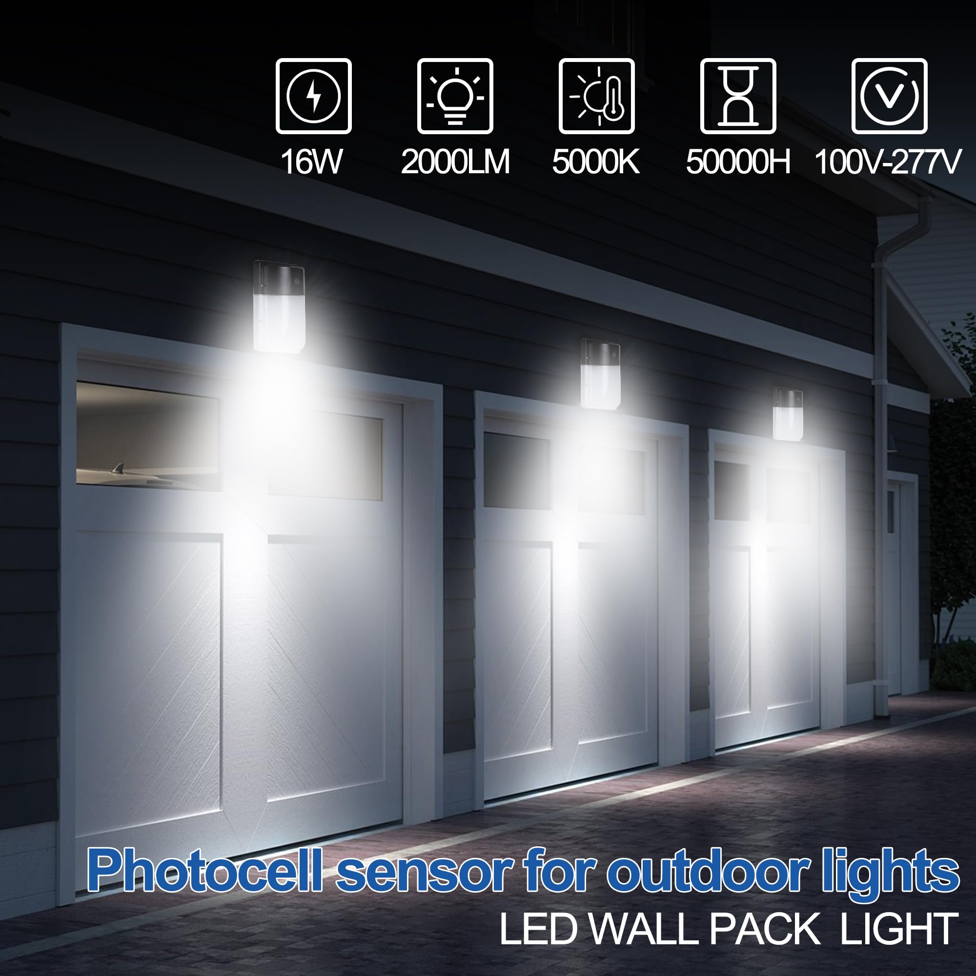 CINOTON 15W LED Wall Pack Lights with Dusk to Dawn Sensor, 1600LM[100-277Vac/100W HID/HPS Equiv.] IP65 Waterproof Outdoor Security Flood Lighting for Garage Warehouse Garden Barn 5000K-Daylight 2 Pack