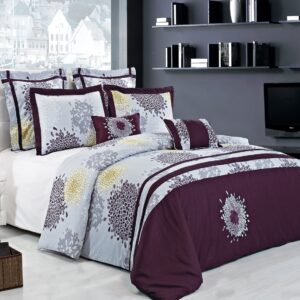 sheetsnthings 100% cotton (duvet cover set) purple fifi - queen - embroidered, super soft, 7pc duvet covers