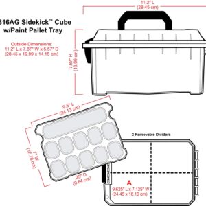 ArtBin 6816AG Sidekick Cube Carrying Case with Paint Pallet Tray, Portable Art & Craft Organizer with Handle, [1] Plastic Storage Case, Clear