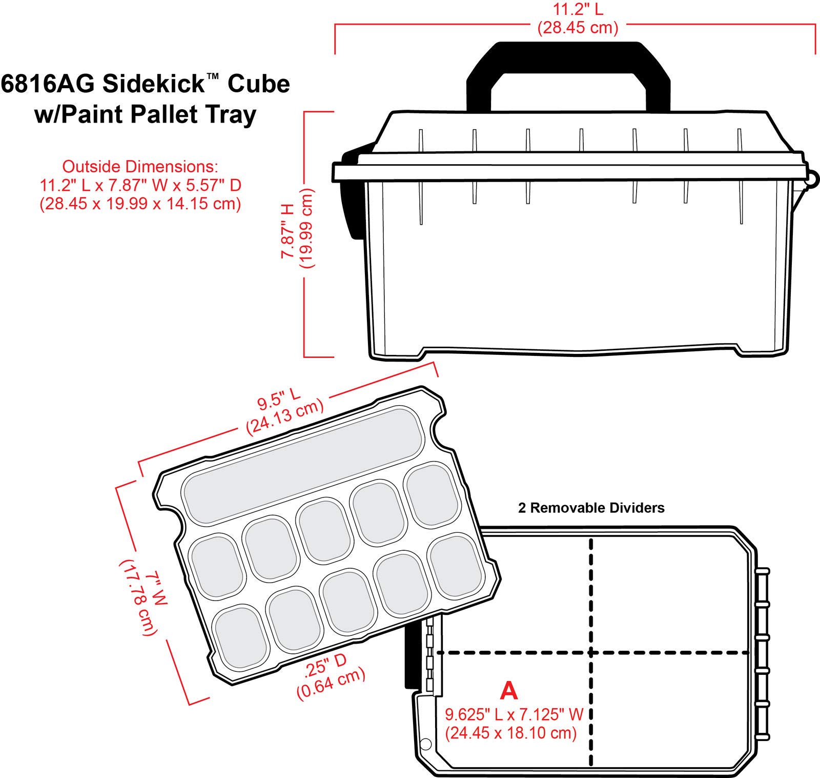 ArtBin 6816AG Sidekick Cube Carrying Case with Paint Pallet Tray, Portable Art & Craft Organizer with Handle, [1] Plastic Storage Case, Clear