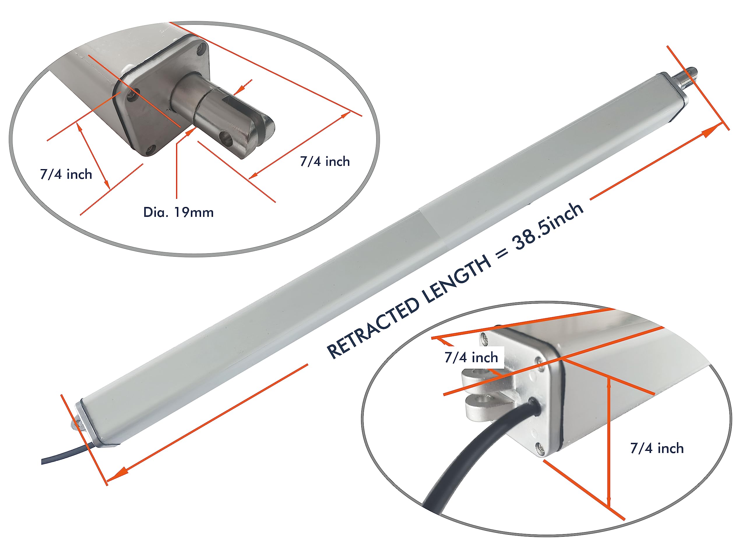 SOViK 12V DC 30 inch Stroke Linear Actuator Electric Cylinder with Mounting Brackets Max Force 150 pounds Speed 3/5" per sec Square Tube 7/4"(W) x*7/4"(H) (Solid Shaft End)