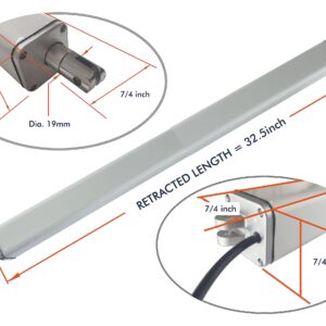 SOViK 12V DC 24 inch Stroke Linear Actuator Electric Cylinder with Mounting Brackets Max Force 150 pounds Speed 3/5" per sec Square Tube 7/4"(W) x7/4"(H) (Slotted Shaft End)