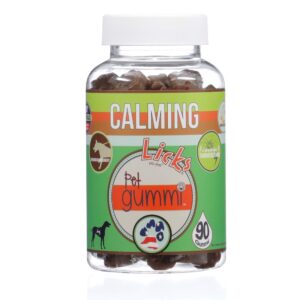 licks pill-free dog calming gummies - zen calming aid supplements for aggressive behavior & nervousness - calming dog & puppy treats for stress relief & dog health - dog gummies - 90 use