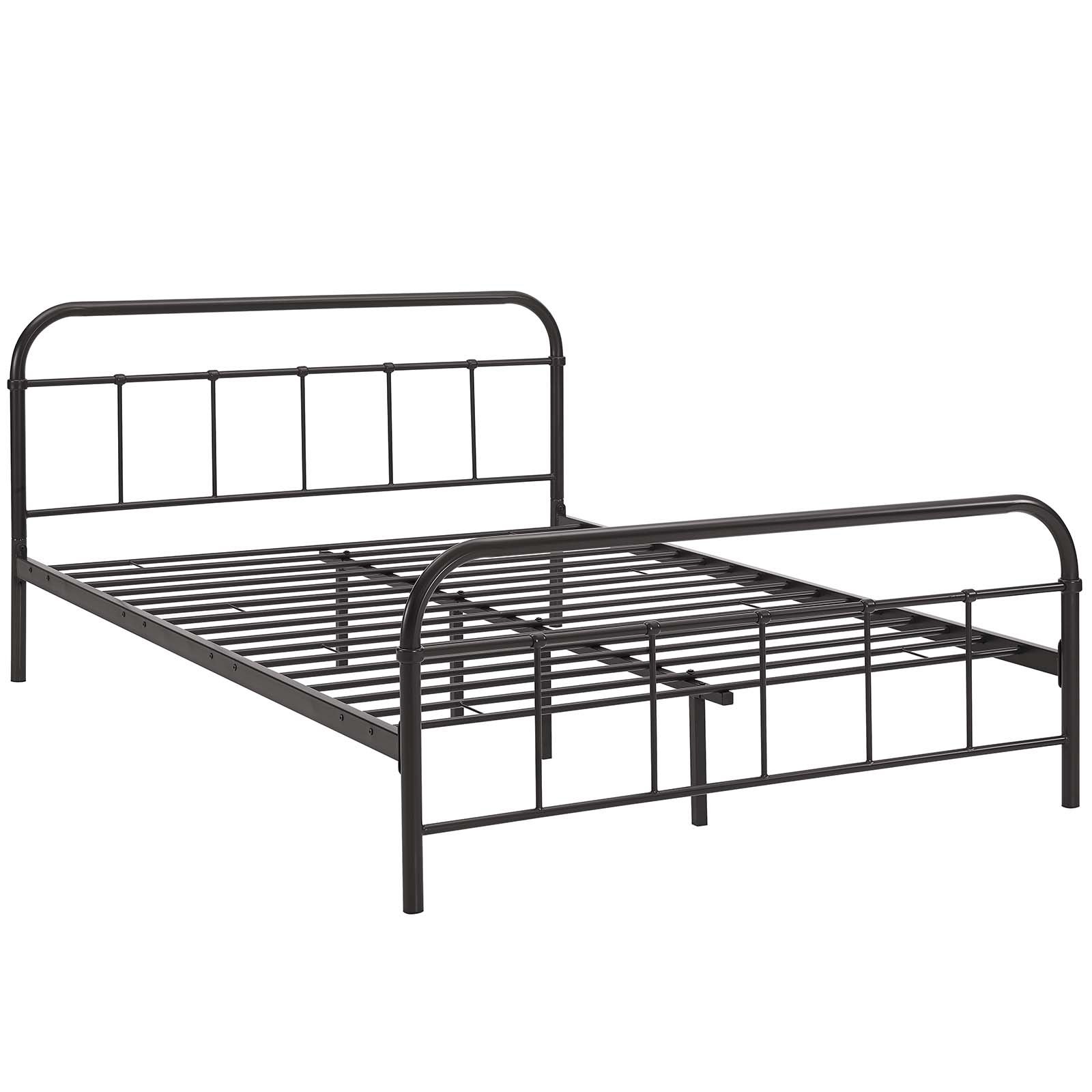 Modway Maisie Steel Metal Farmhouse Platform Queen Bed Frame With Headboard In Brown