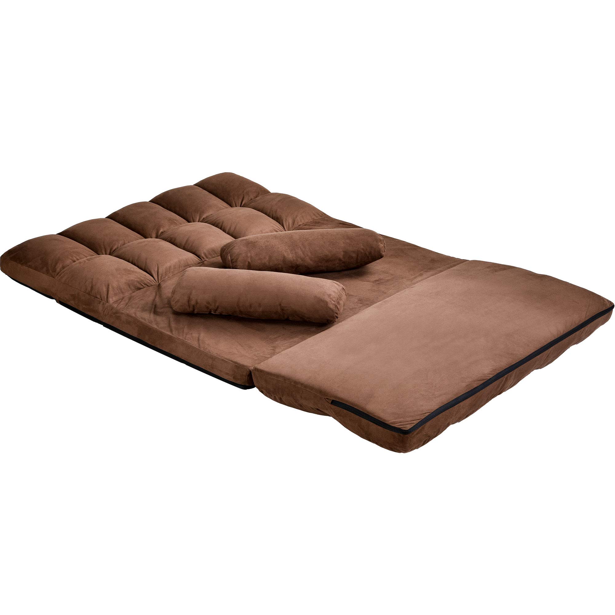 Harper & Bright Designs Double Chaise Lounge Sofa Chair Floor Couch with Two Pillows (Brown)