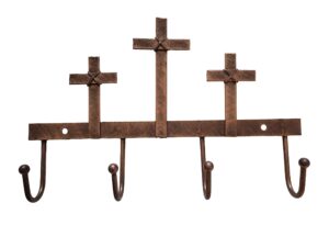 key holder rustic style metal cross decorative wall mounted hanger 4 hook ( 9.5" w x 5.5" h x 1.2" d)