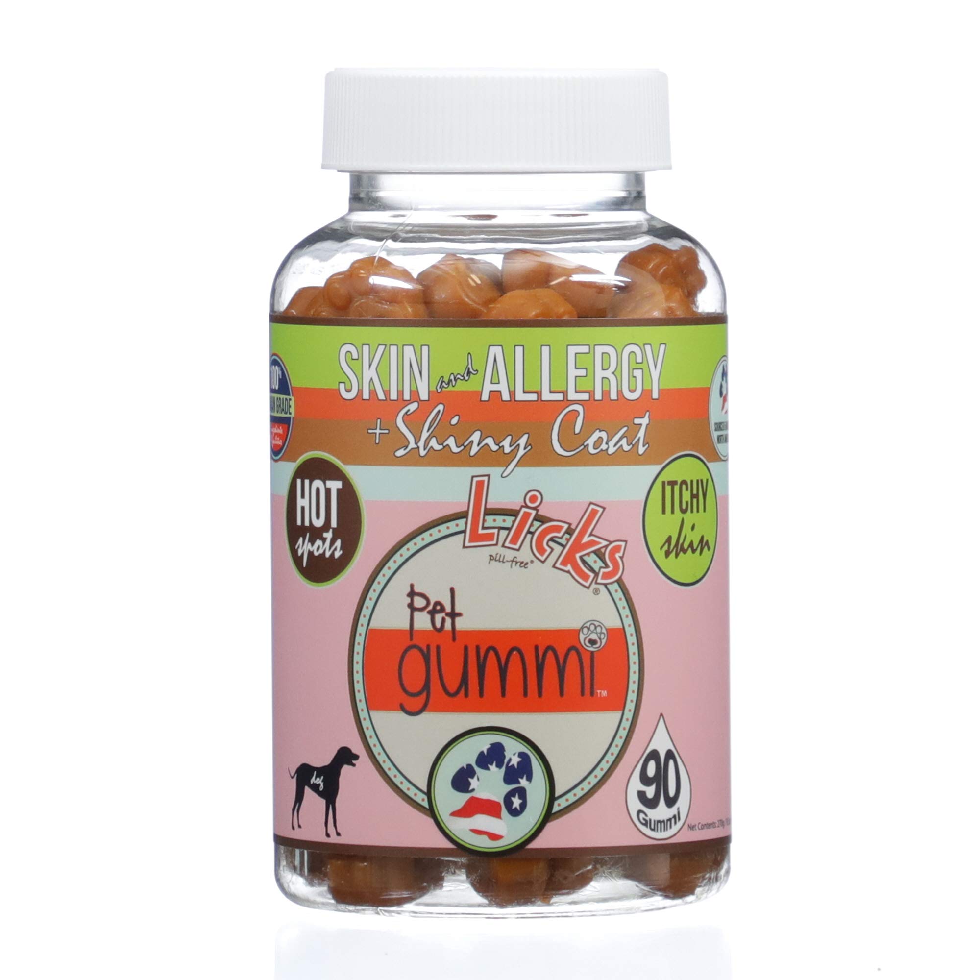 Licks Pill Free Dog Skin and Allergy Gummies - Omega 3 Dog Allergy Relief - Dog Vitamins & Supplements for Itch Relief - Turmeric Supplement for Dog Skin - Dog Vitamin Gummies - 90 Gummies