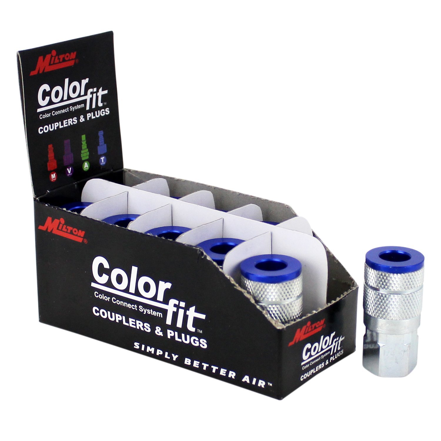 Milton 785TC ColorFit Couplers, T-style Blue, 1/4" NPT Female, Box of 10