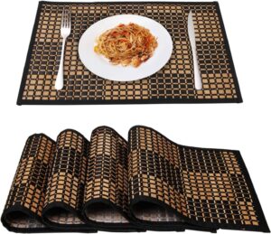 bamboo placemats for dining table, placemats set of 4,stain-resistant,heat-resistant place mats,durable and sturdy dining place mats for kitchen table (black)