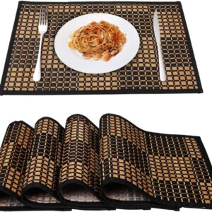 Bamboo Placemats for Dining Table, Placemats Set of 4,Stain-Resistant,Heat-Resistant Place Mats,Durable and Sturdy Dining Place Mats for Kitchen Table (Black)