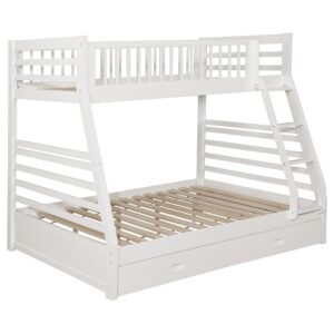 coaster home furnishings ashton transitional wood twin over full size bunk bed frame with ladder and guardrails with two storage drawers fully slatted mattress ready foundation white 460180