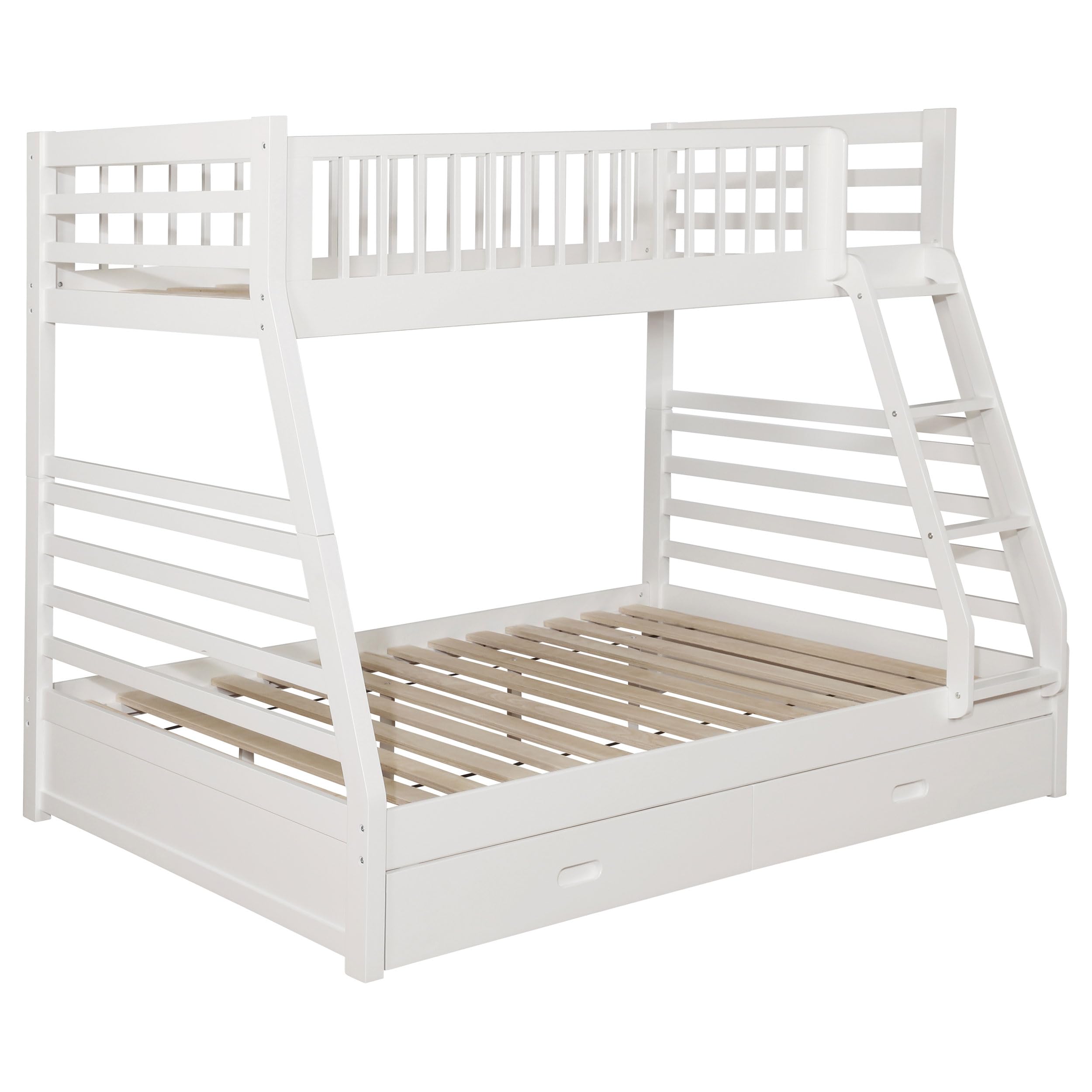 Coaster Home Furnishings Ashton Transitional Wood Twin Over Full Size Bunk Bed Frame with Ladder and Guardrails with Two Storage Drawers Fully Slatted Mattress Ready Foundation White 460180