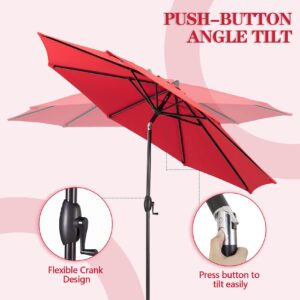 Ulax furniture Sunbrella 9Ft Patio Umbrella, Outdoor Market Table Umbrella with Push Button Tilt&Crank, (Jockey Red)