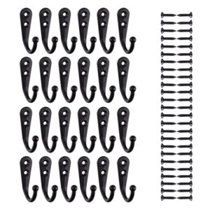 sunmns 24 pieces coat hooks single wall mounted robe hook vintage hanger and 50 pieces screws (black)