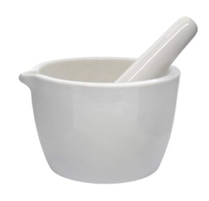 eisco porcelain mortar & pestle set, 13.5oz (400ml) - heavy duty - unglazed grinding surface - excellent for kitchen or laboratory - grinds powdered chemicals, herbs, spices, pills - white labs