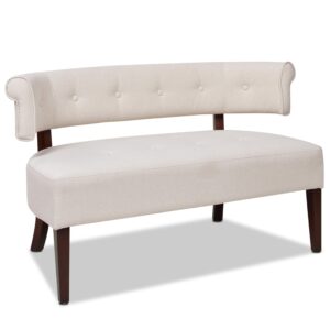 jennifer taylor home jared roll arm tufted bench settee, sky neutral beige polyester