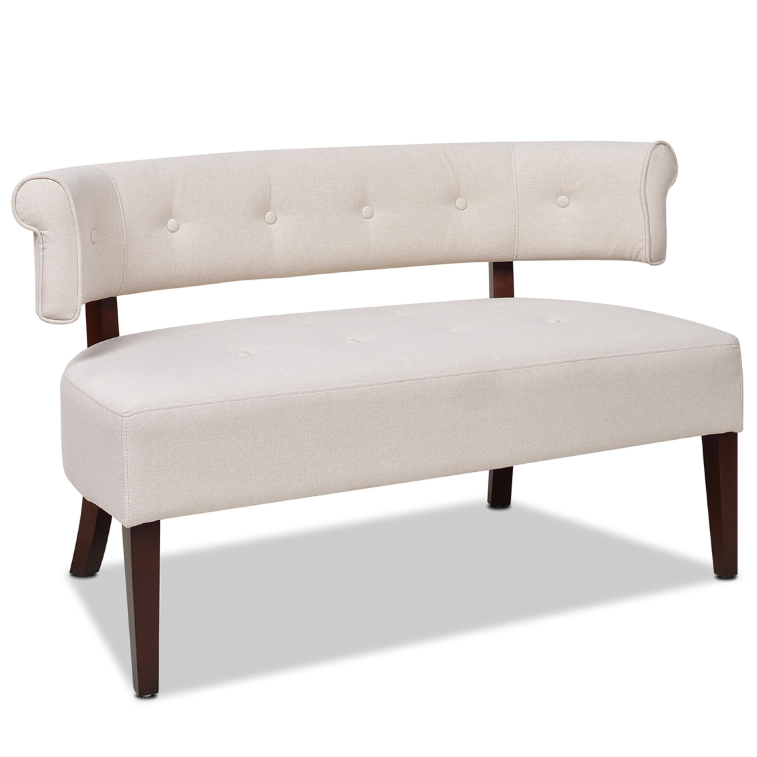 Jennifer Taylor Home Jared Roll Arm Tufted Bench Settee, Sky Neutral Beige Polyester