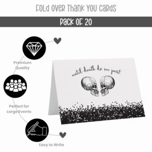 Glam Skull Thank You Cards with Envelopes Wedding, Gothic Bridal Shower, Engagement Party, Rehearsal Dinner, Black and White Everyday Essentials, Simple Halloween Note Set Folded, 20 Pack