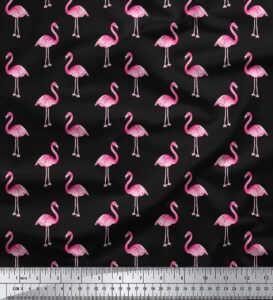 soimoi flamingo print 60 gsm dressmaking cotton fabric for sewing by the yard 58 inches wide - black