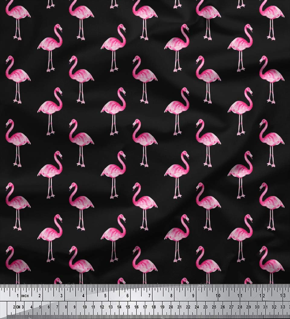 Soimoi Flamingo Print 60 GSM Dressmaking Cotton Fabric for Sewing by The Yard 58 Inches Wide - Black