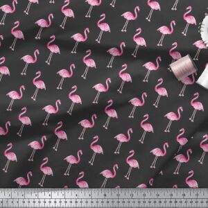 Soimoi Flamingo Print 60 GSM Dressmaking Cotton Fabric for Sewing by The Yard 58 Inches Wide - Black