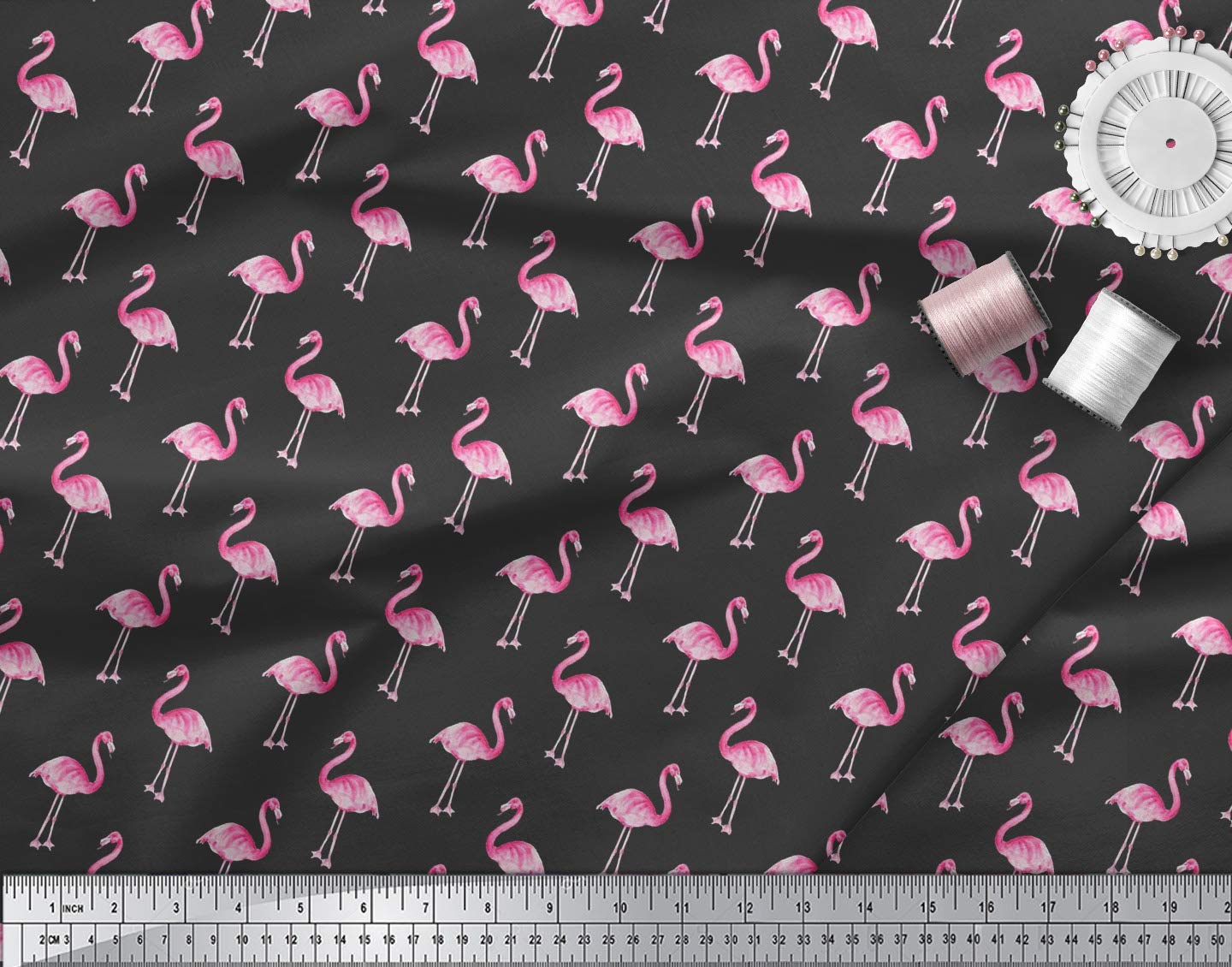 Soimoi Flamingo Print 60 GSM Dressmaking Cotton Fabric for Sewing by The Yard 58 Inches Wide - Black