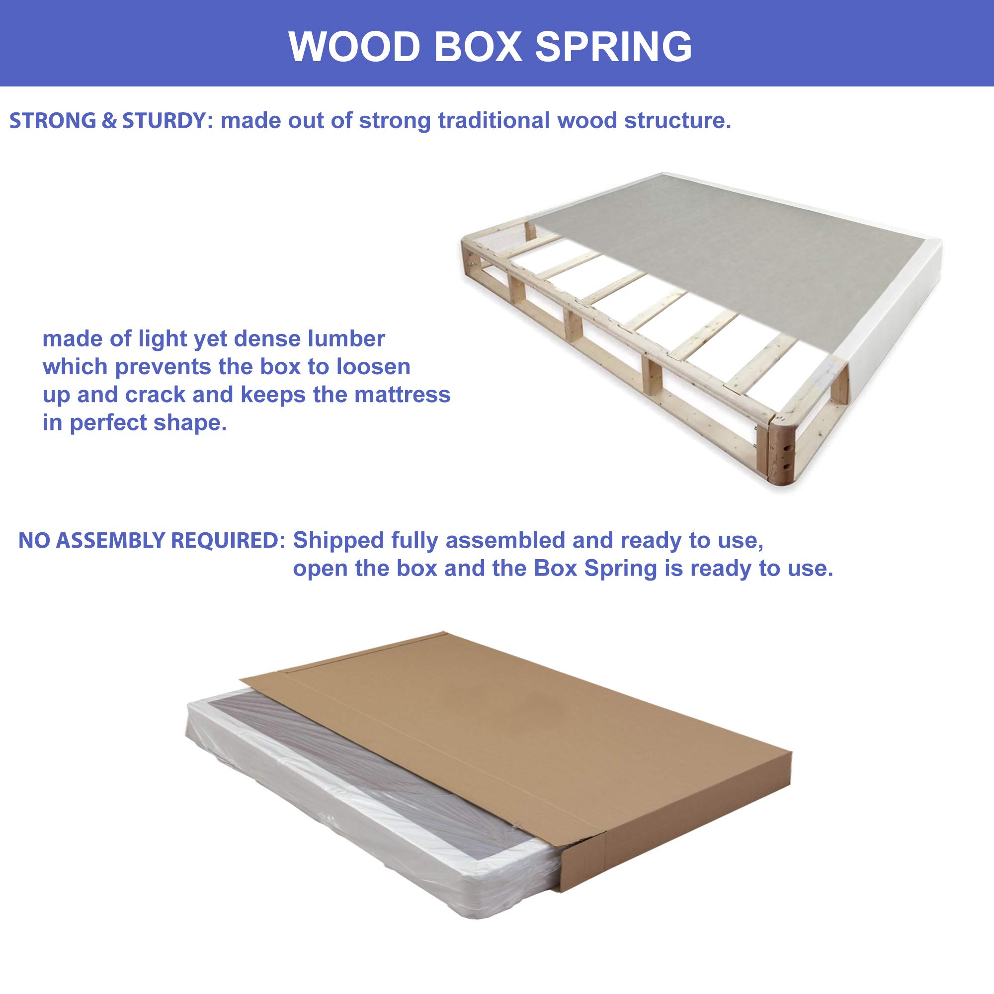 Mattress Solution 4-Inch Low Profile Split Wood Traditional Box Spring/Foundation for Mattress Set, Queen, Beige