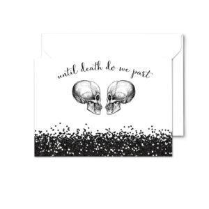 glam skull thank you cards with envelopes wedding, gothic bridal shower, engagement party, rehearsal dinner, black and white everyday essentials, simple halloween note set folded, 20 pack