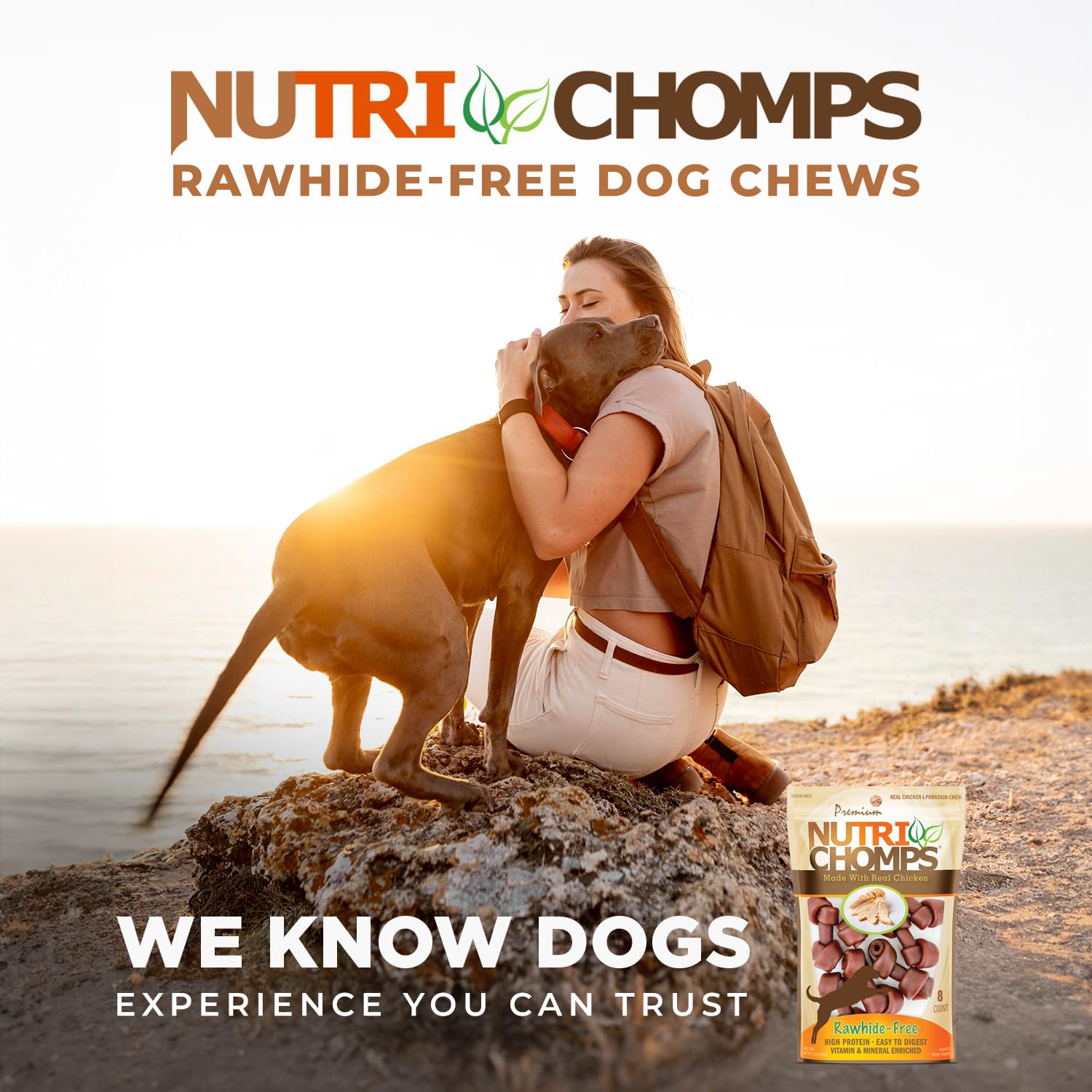 NutriChomps Dog Chews, 2.5-inch Knots, Easy to Digest, Rawhide-Free Dog Treats, 8 Count, Real Chicken flavor