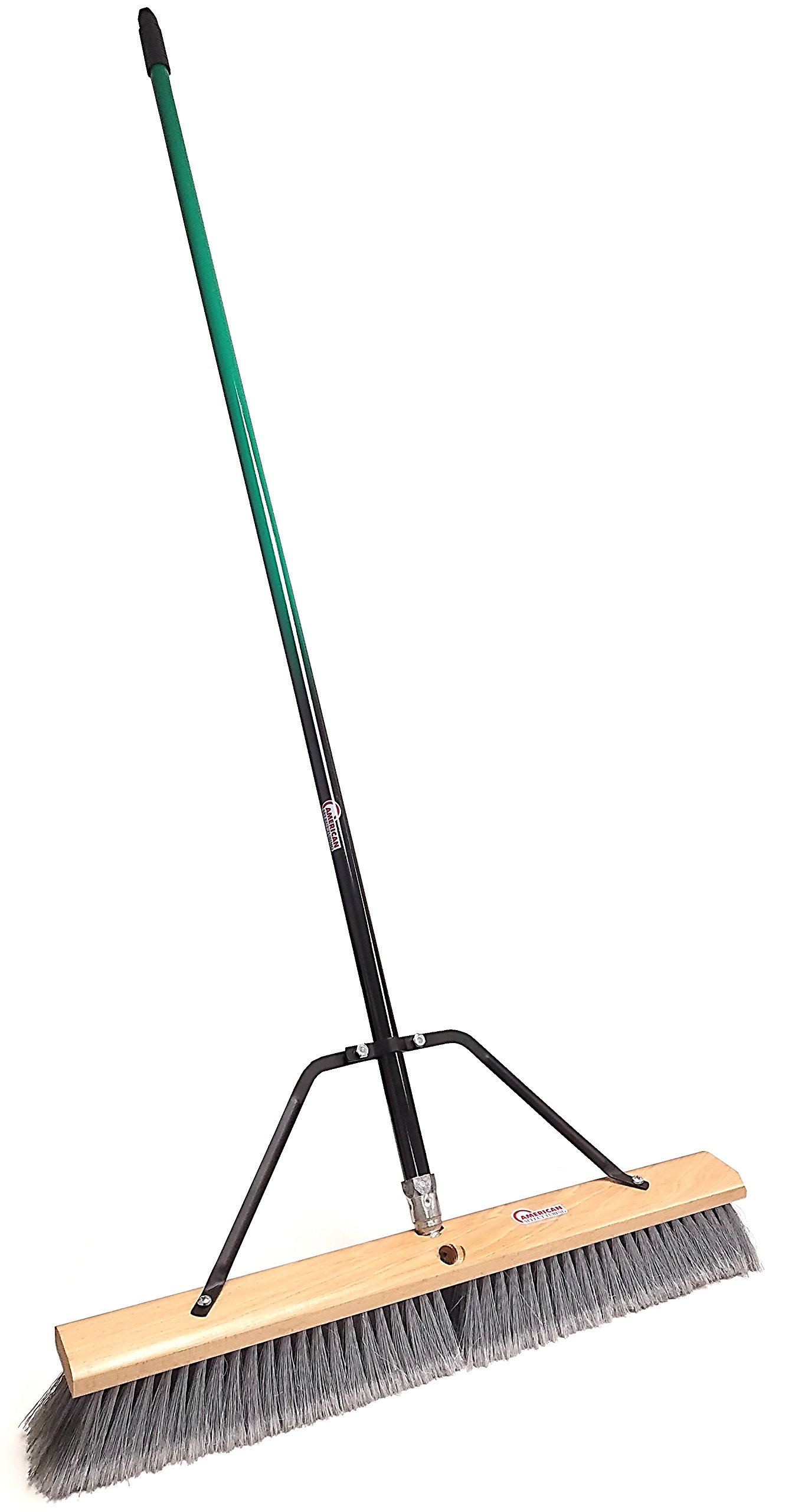 American Select Tubing Heavy Duty 24" Multi-Surface Push Broom with Green/Black Handle for Garage, Warehouse, Driveways, Sidewalks, Patio Sweeping