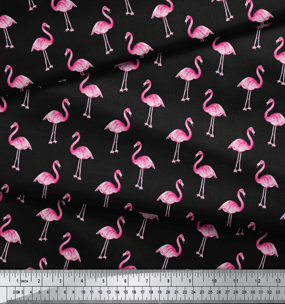 Soimoi Flamingo Print 60 GSM Dressmaking Cotton Fabric for Sewing by The Yard 58 Inches Wide - Black