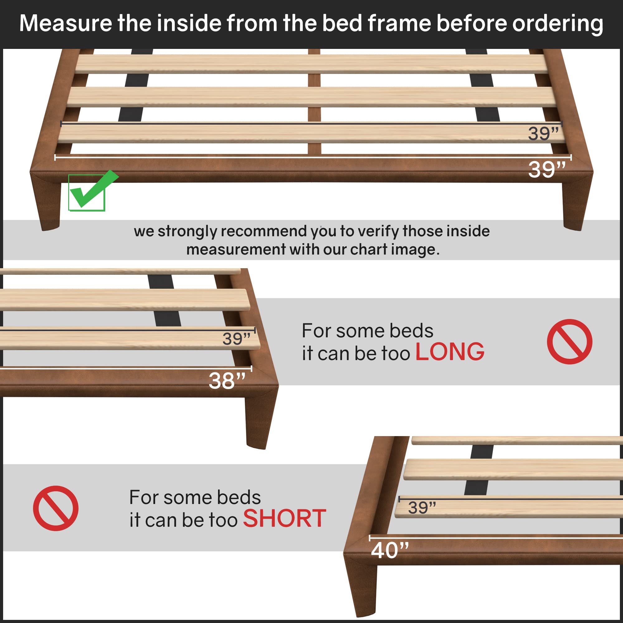 Continental Mattress 0.75-Inch Heavy Duty Mattress Support Wooden Bunkie Board, Twin XL, Horizontal Slat