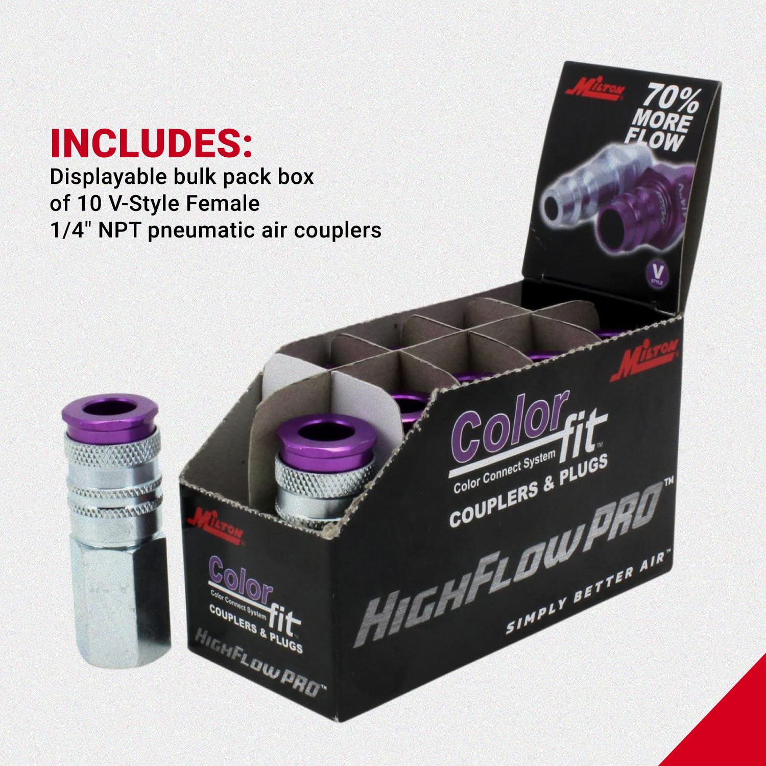 Milton 764VC ColorFit HighFlowPRO Couplers, V-style Purple, 1/4" NPT Female, Box of 10