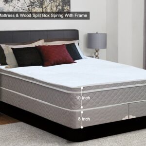 Mattress Solution Eurotop Pillowtop Innerspring Mattress and 8" Split Wood Boxspring/Foundation Set, with Frame, Full XL, Size