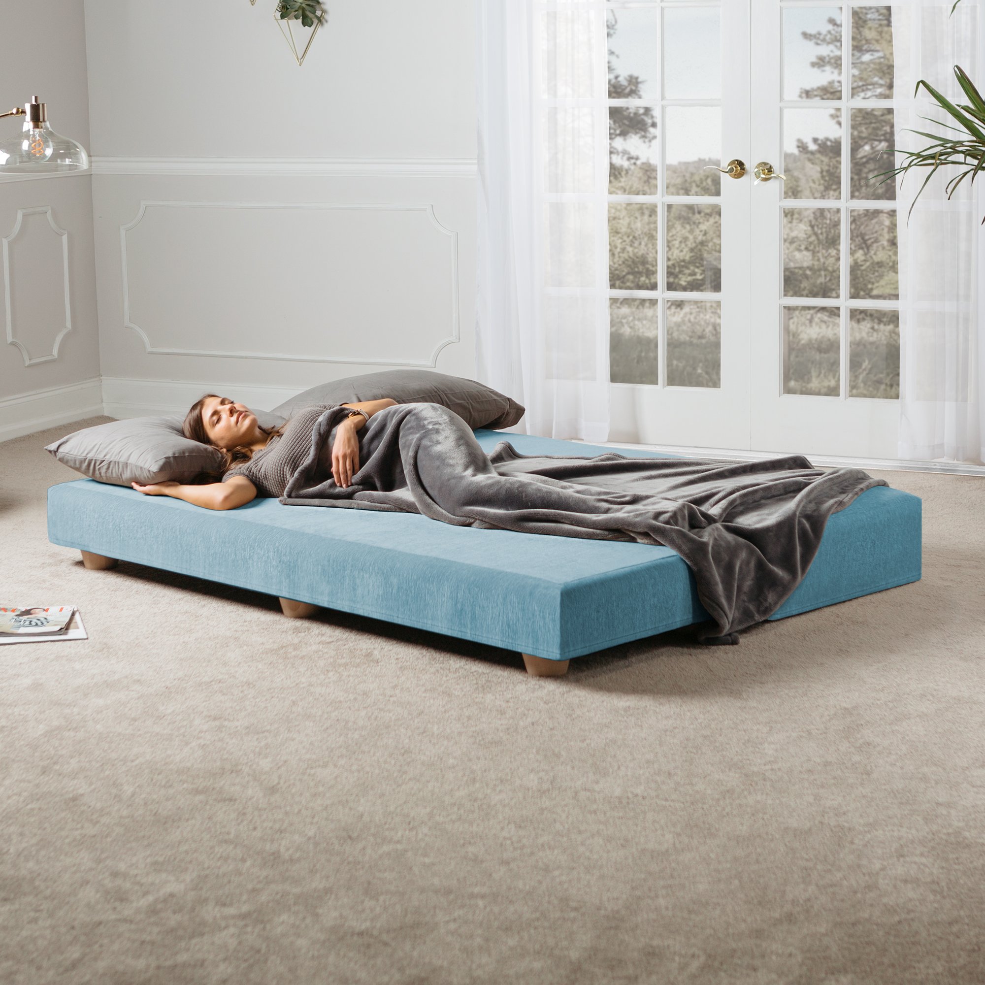 Jaxx Alon Daybed-Fold-Out Sleeper-Queen-Size Mattress Sofa Bed, Chenille-Turquoise